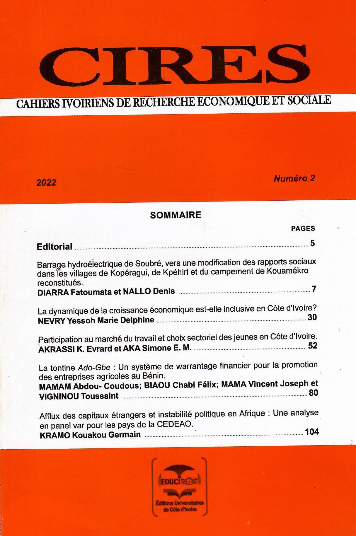 CIRES...::..Centre Ivoirien de Recherches Economiques et Sociales